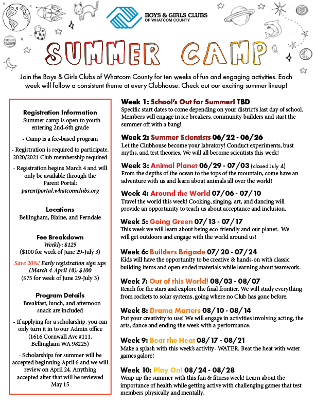 Summer Camp 2020 Whatcom Clubs Boys Girls Club